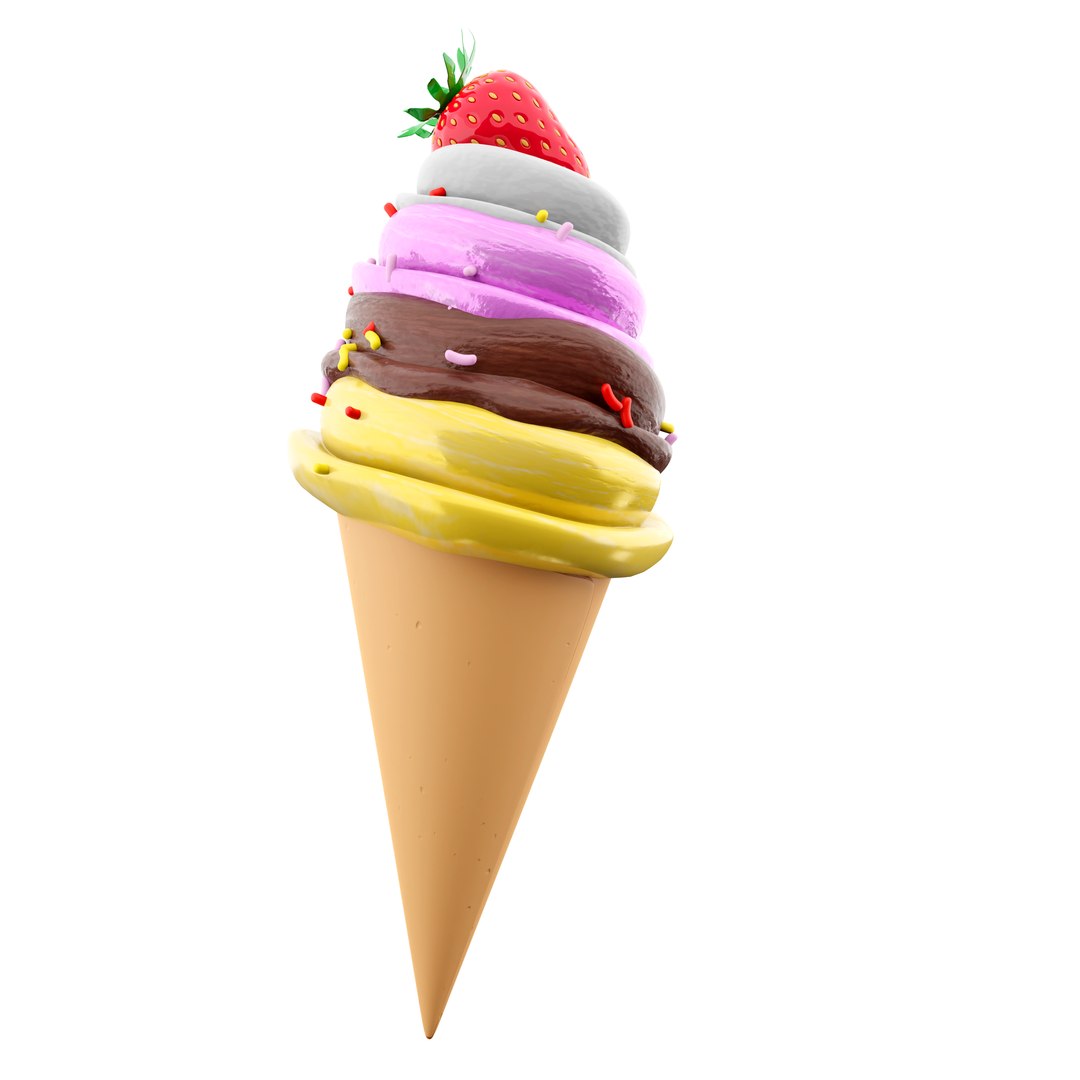 3D Model 3d Cream Ice Cream With Waffle Peel And Strawberries Icon ...