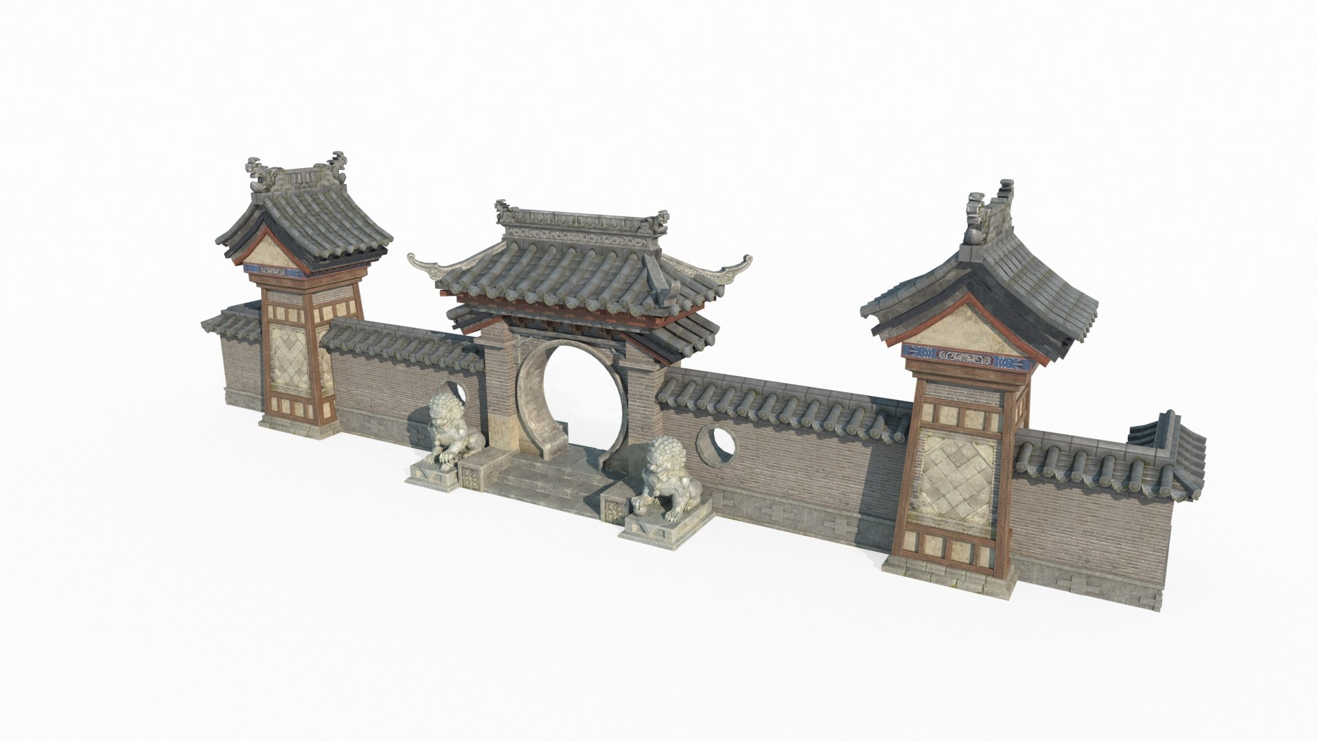 Ancient Asian Architecture Gate Wall 3D Model - TurboSquid 2122742