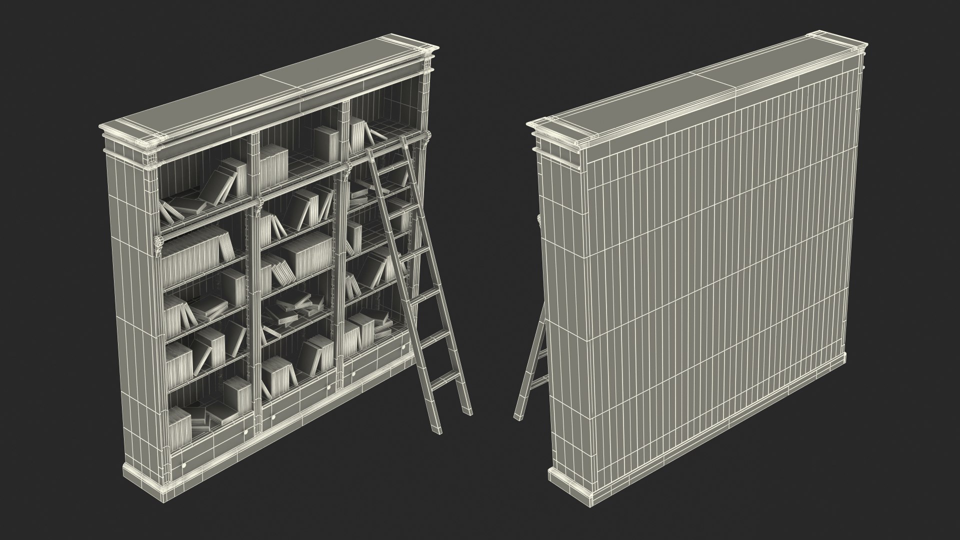 3D wood library bookcase books - TurboSquid 1487037