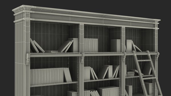 3D wood library bookcase books - TurboSquid 1487037