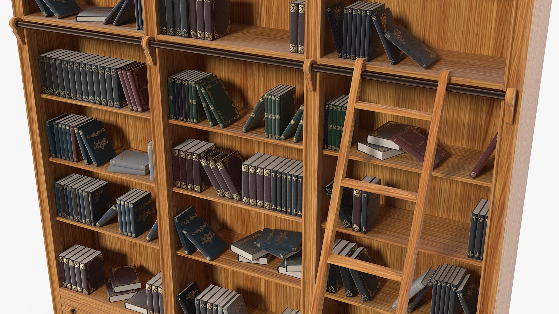 3D Wood Library Bookcase Books - TurboSquid 1487037