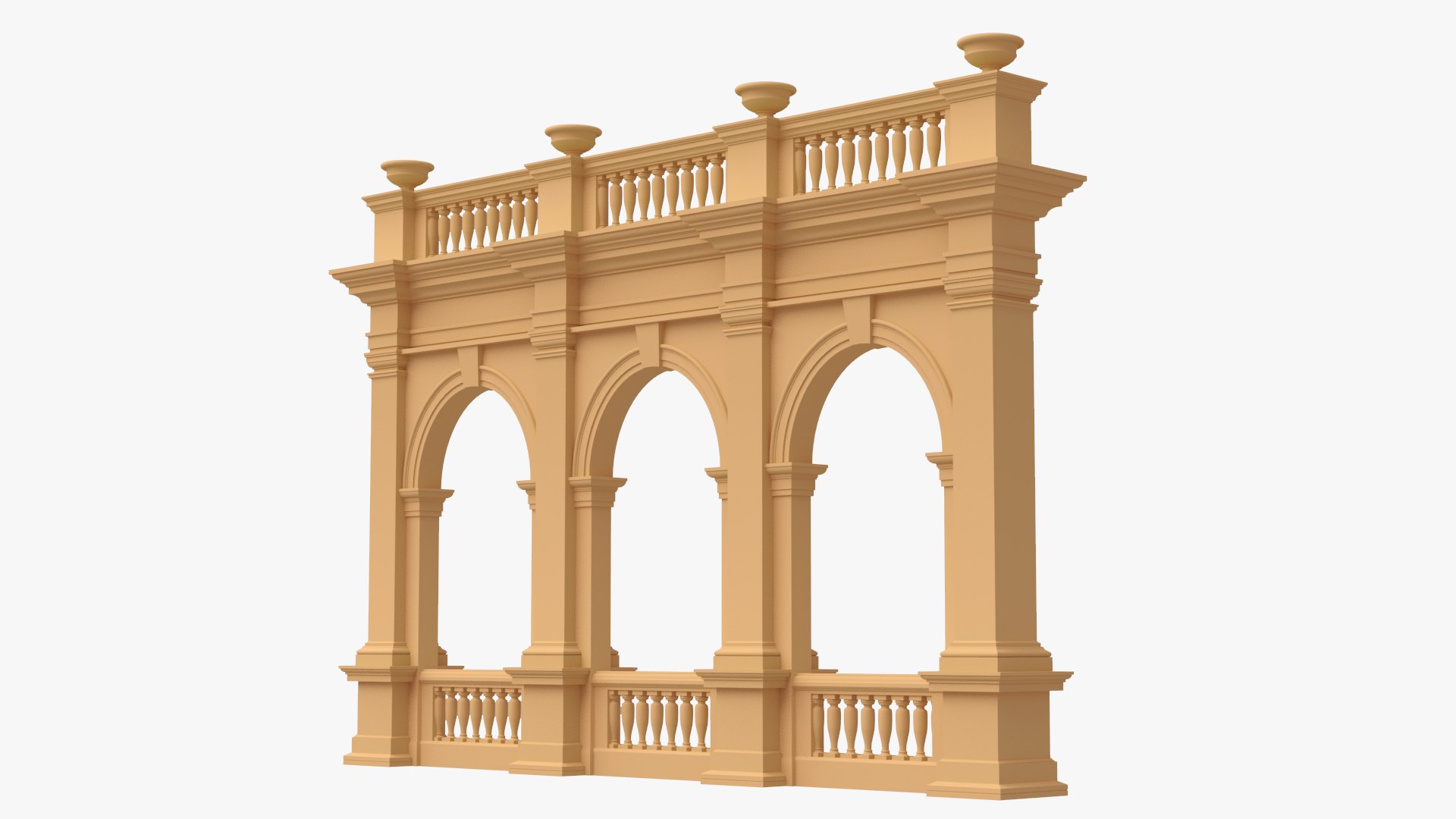 3D Model Triple Arch With Balustrade 011 - TurboSquid 1745394