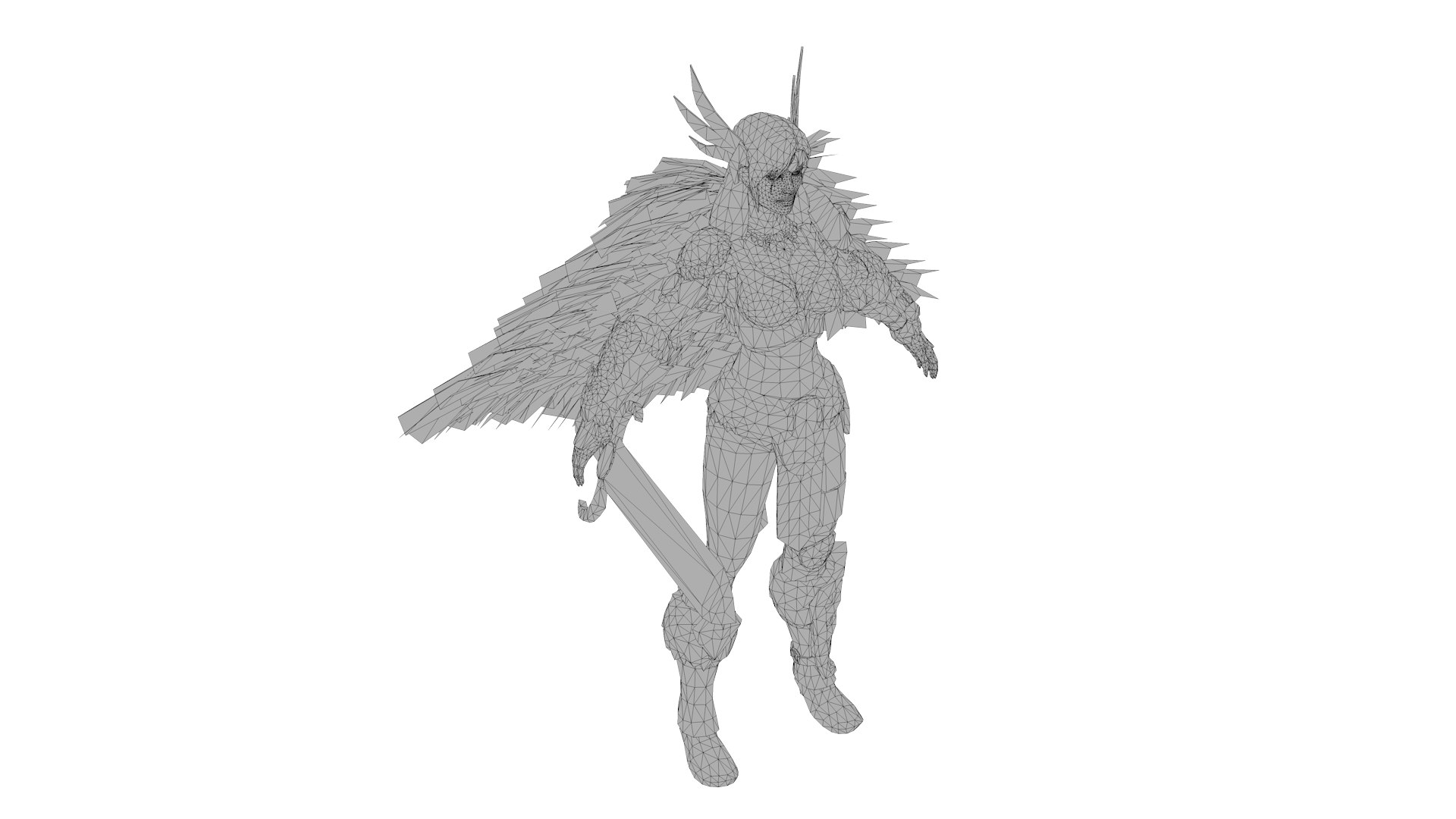 3D Model Fantasy Female Warrior With Wings Rune Sword Game-Ready 3D ...