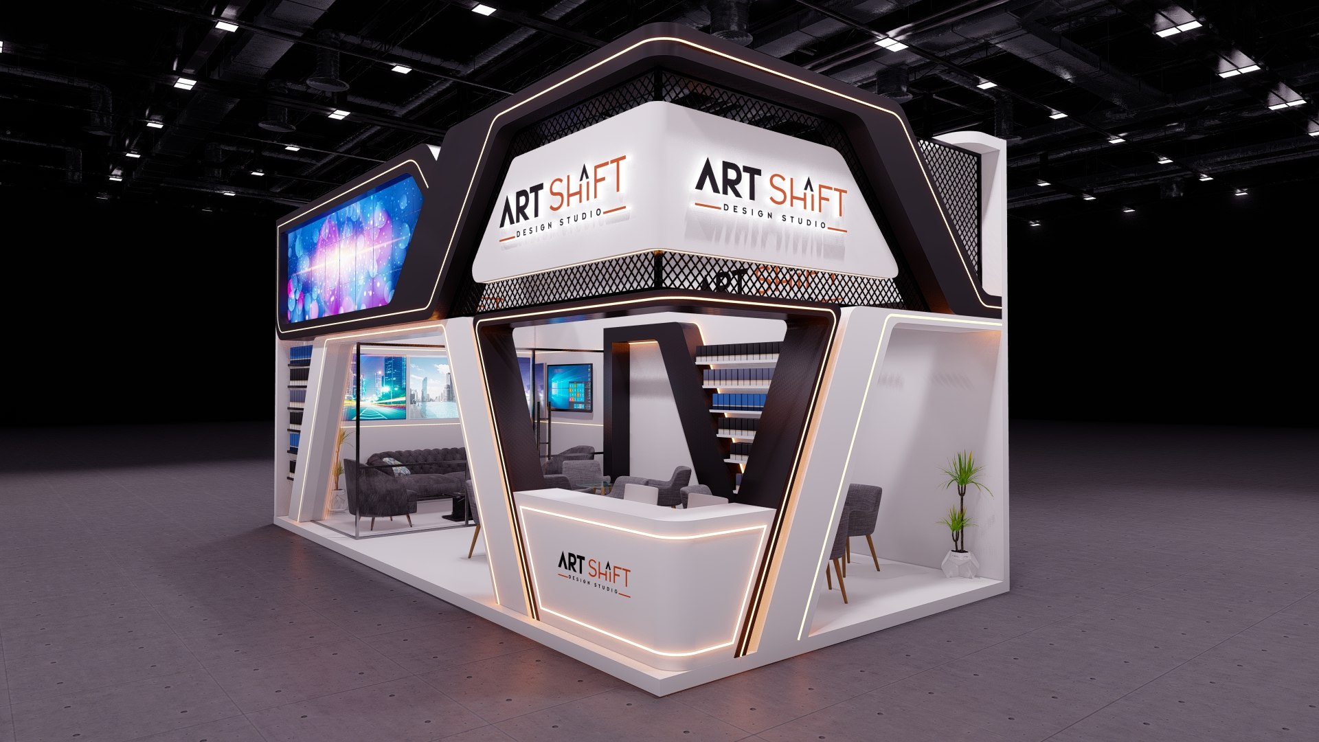 Exhibition Booth Stand 4 X 8m 3D Model - TurboSquid 2331674