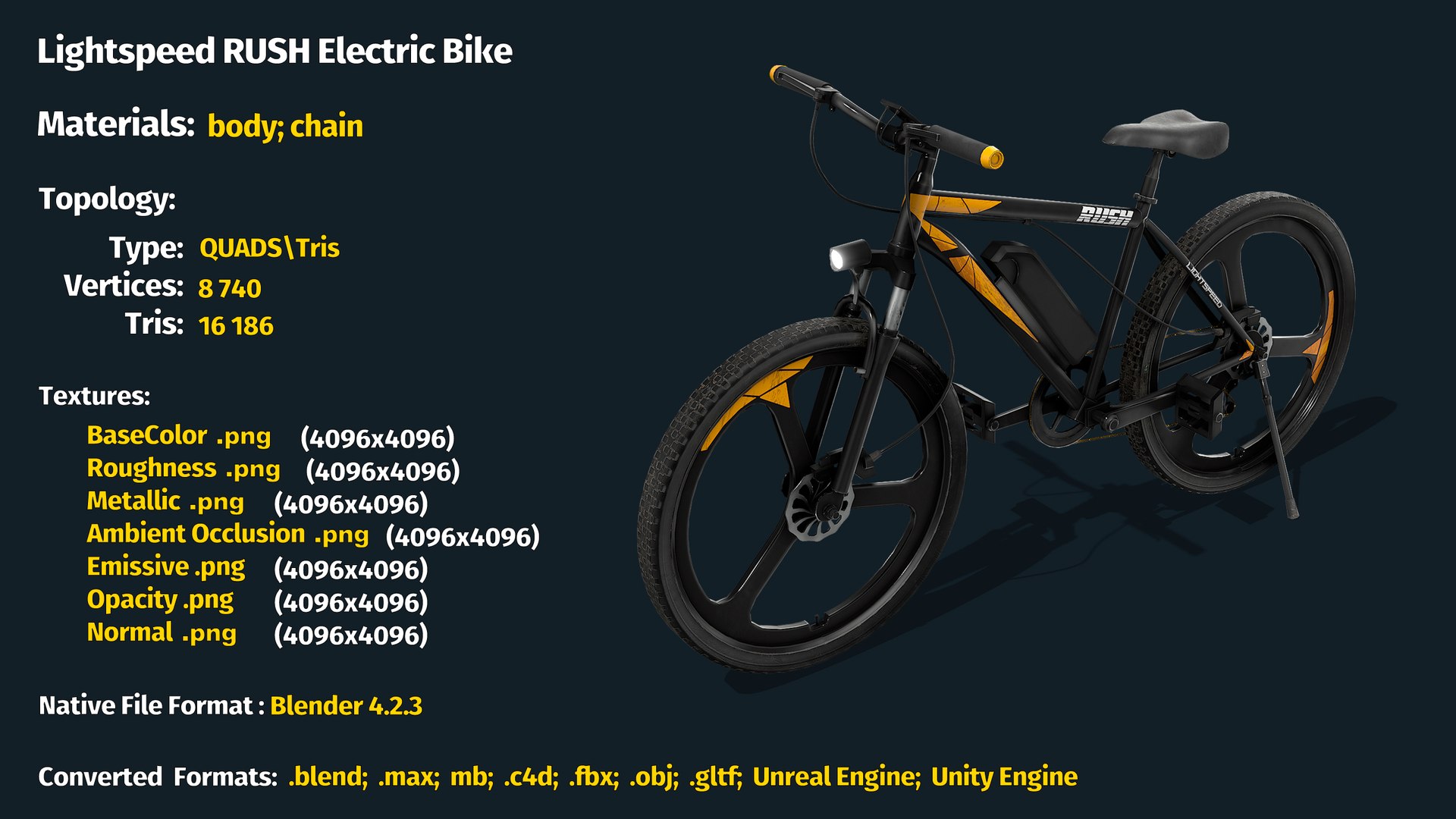 Lightspeed RUSH Electric Bike 3D Model - TurboSquid 2325288