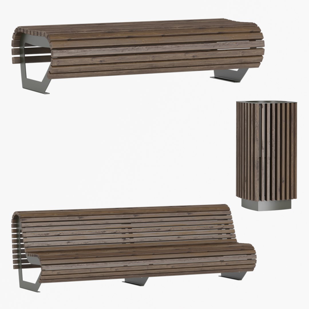 Benches and trash can 3D - TurboSquid 2137847