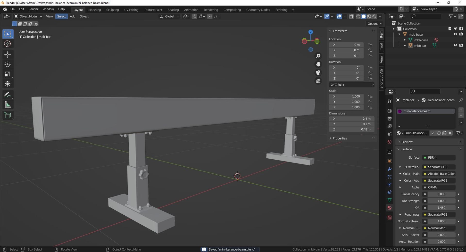 3D Mini Balance Beam Model - TurboSquid 1891600
