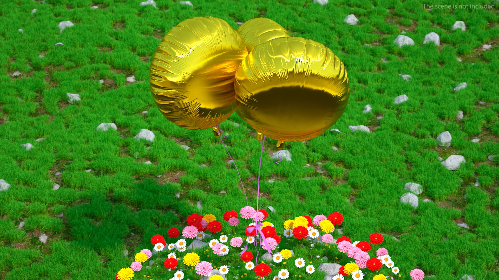 Three Helium Balloons Gold 3D - TurboSquid 2086126