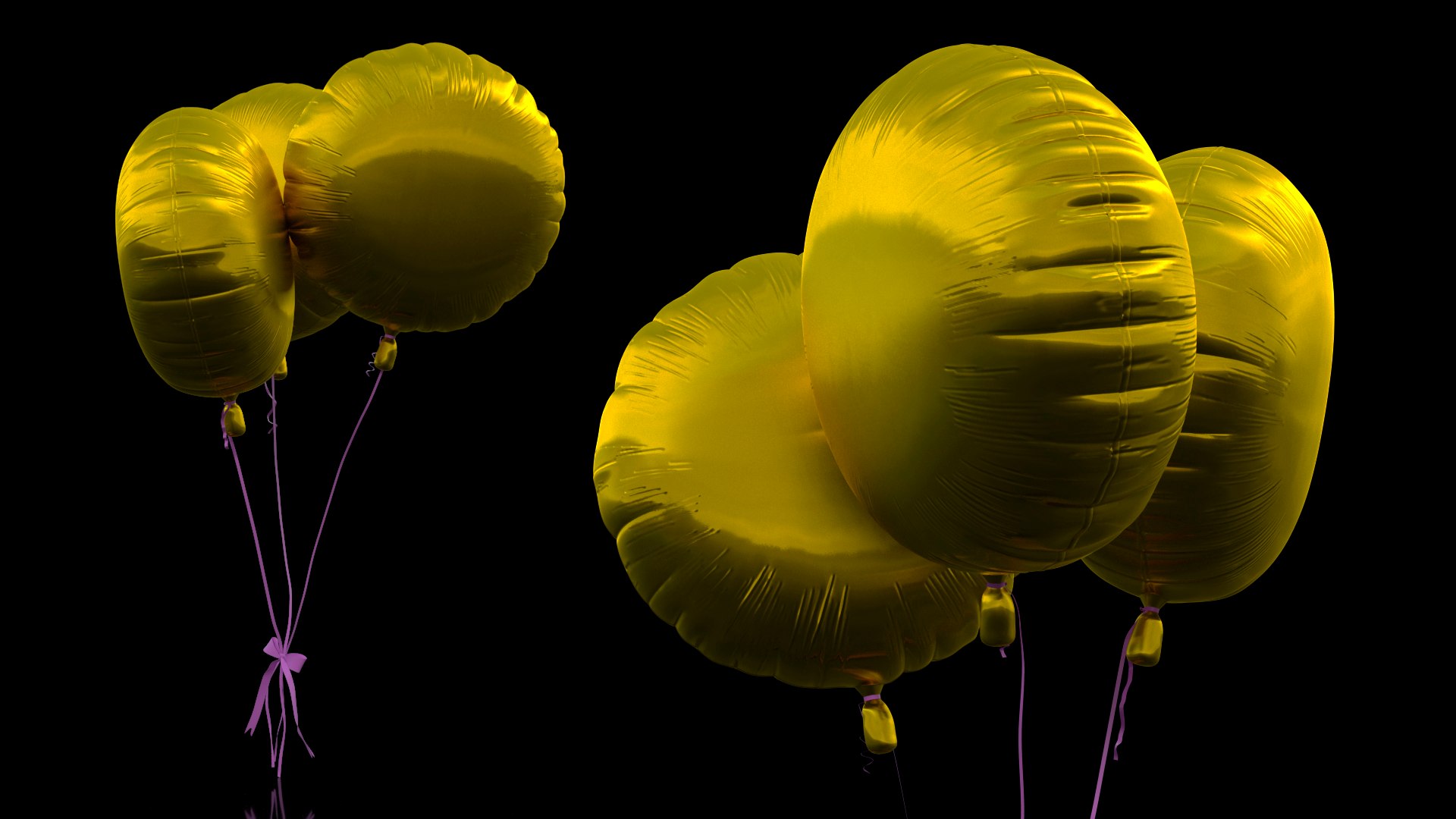 Three Helium Balloons Gold 3D - TurboSquid 2086126