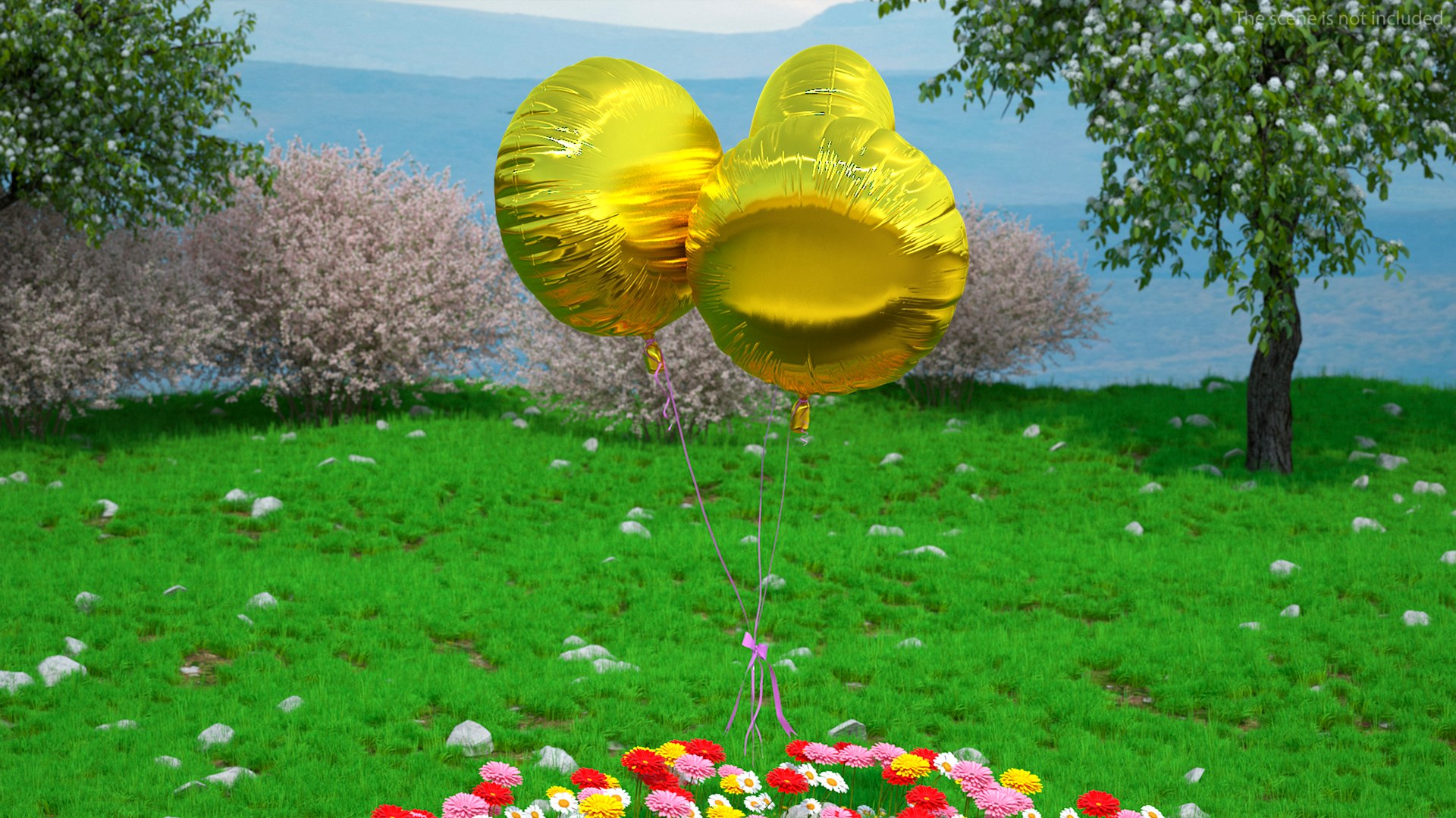 Three Helium Balloons Gold 3D - TurboSquid 2086126