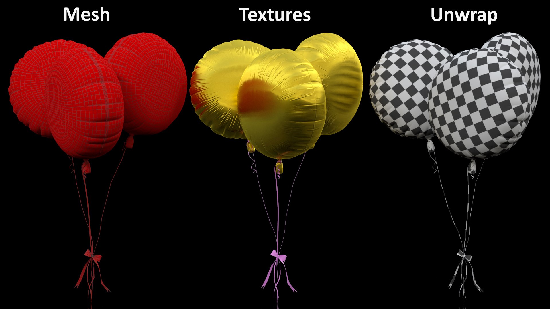 Three Helium Balloons Gold 3D - TurboSquid 2086126