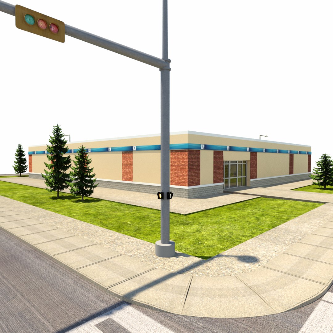3d Model Large Bank Branch Exterior
