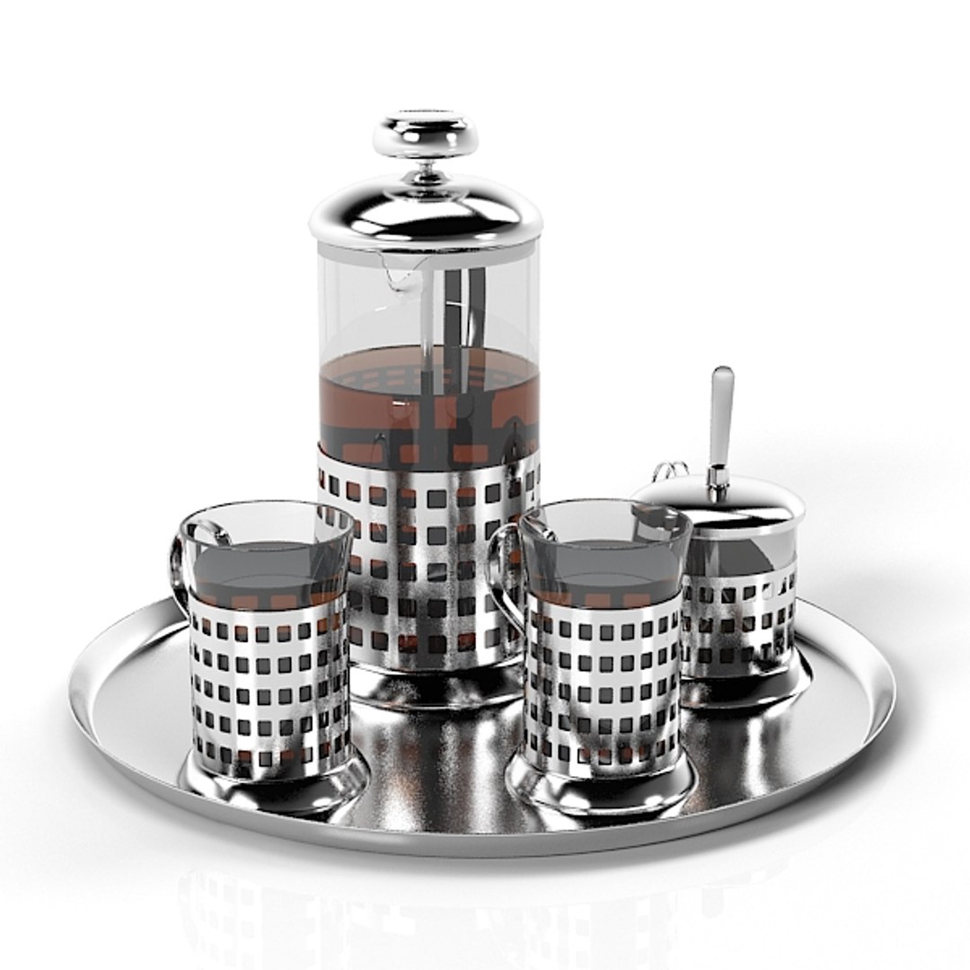 3d Model Of French Press Tea Set