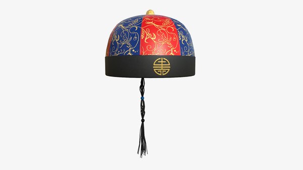 modelo 3d Chinese Traditional Hat A04 Blue Red - Character Design ...