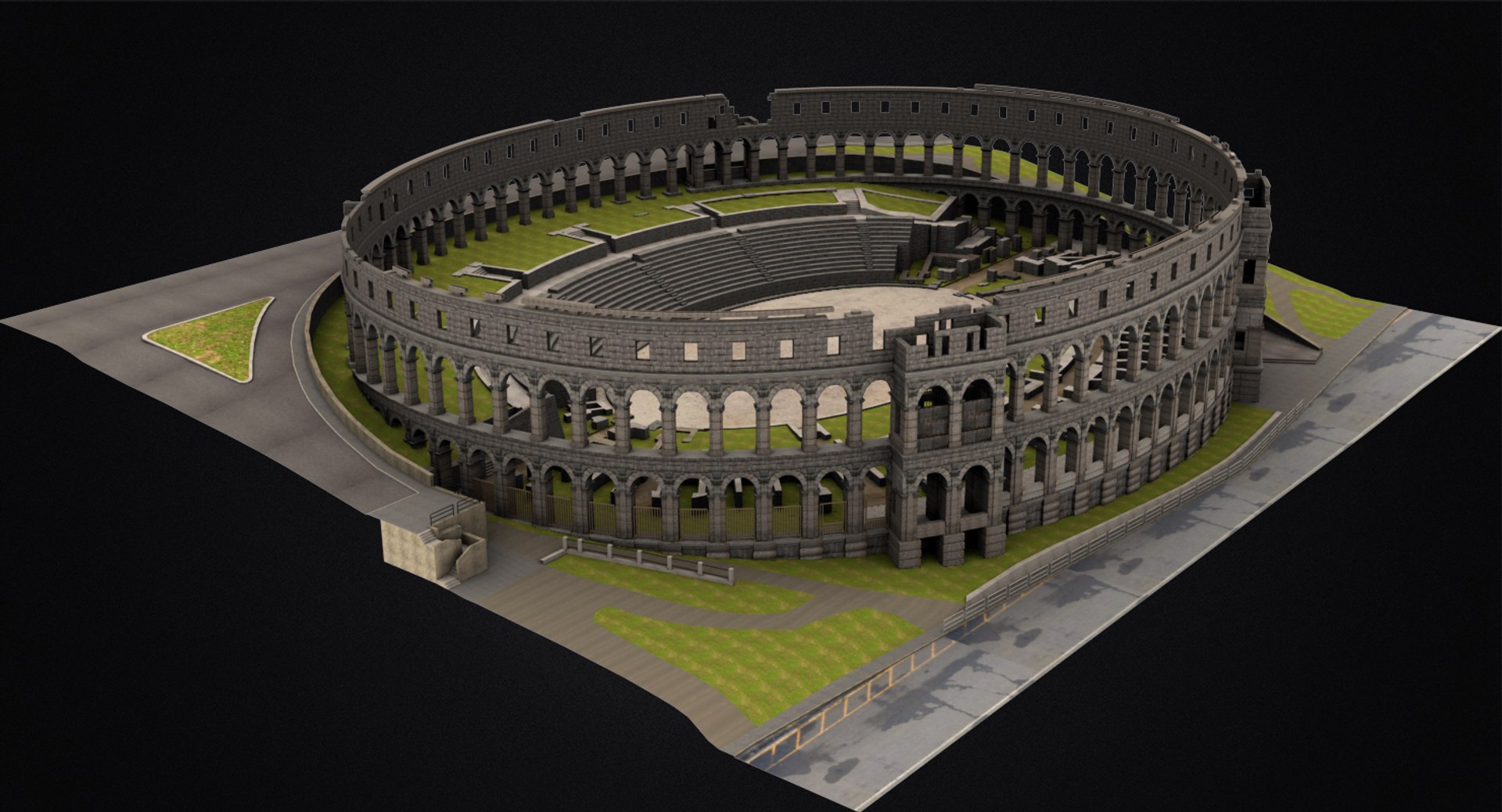 roman amphitheater arena pula 3d model
