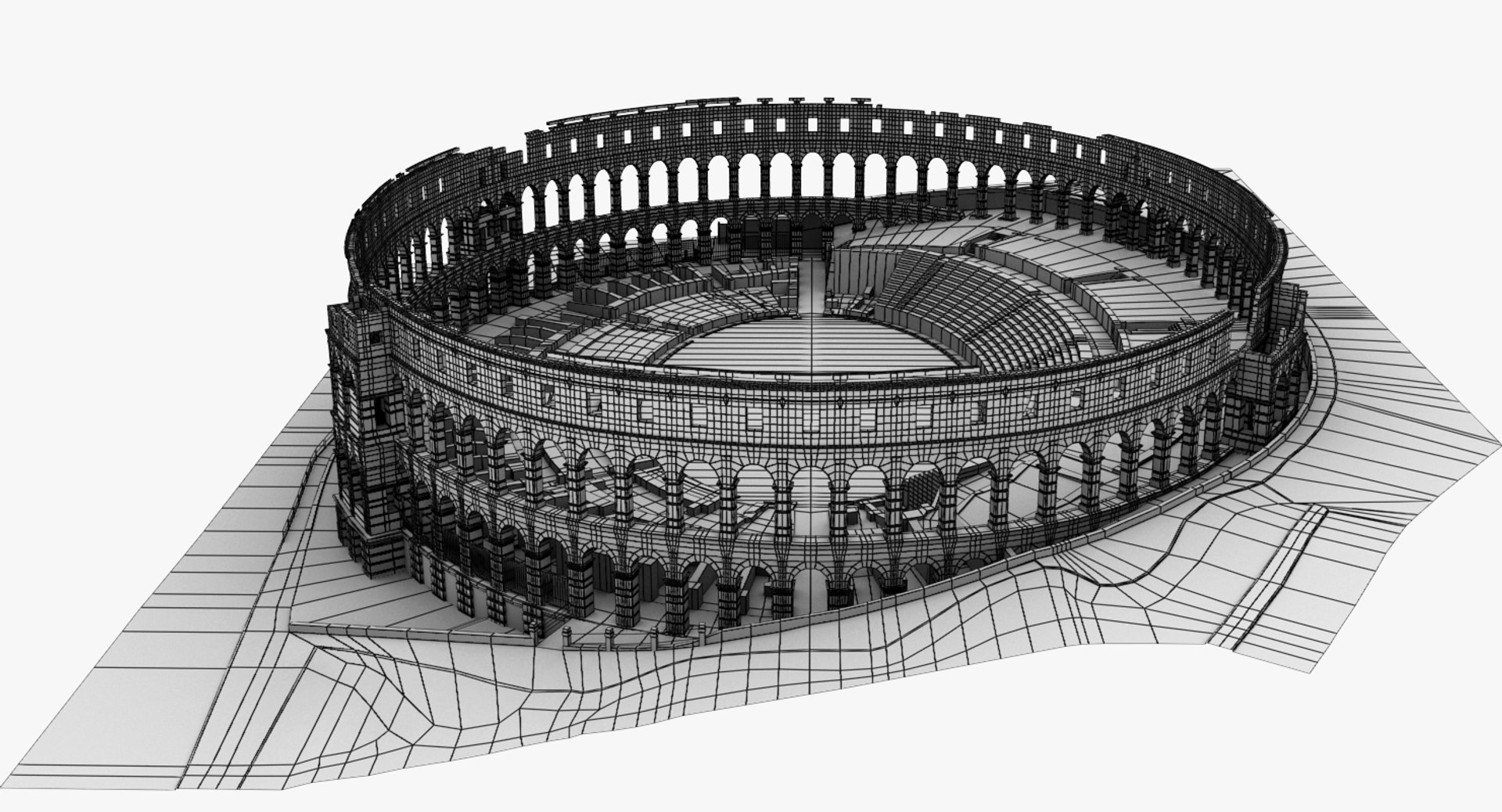 roman amphitheater arena pula 3d model
