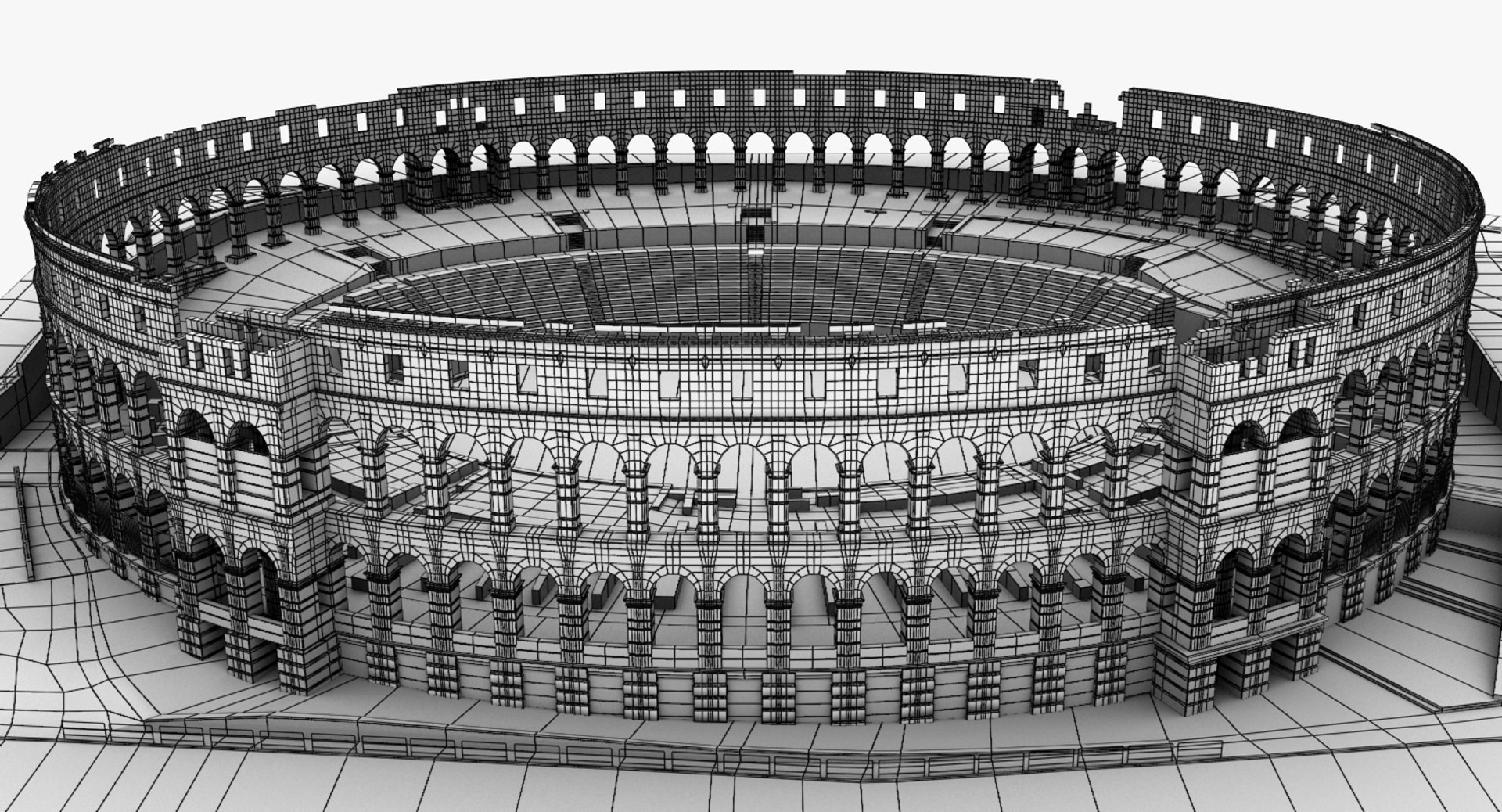 roman amphitheater arena pula 3d model