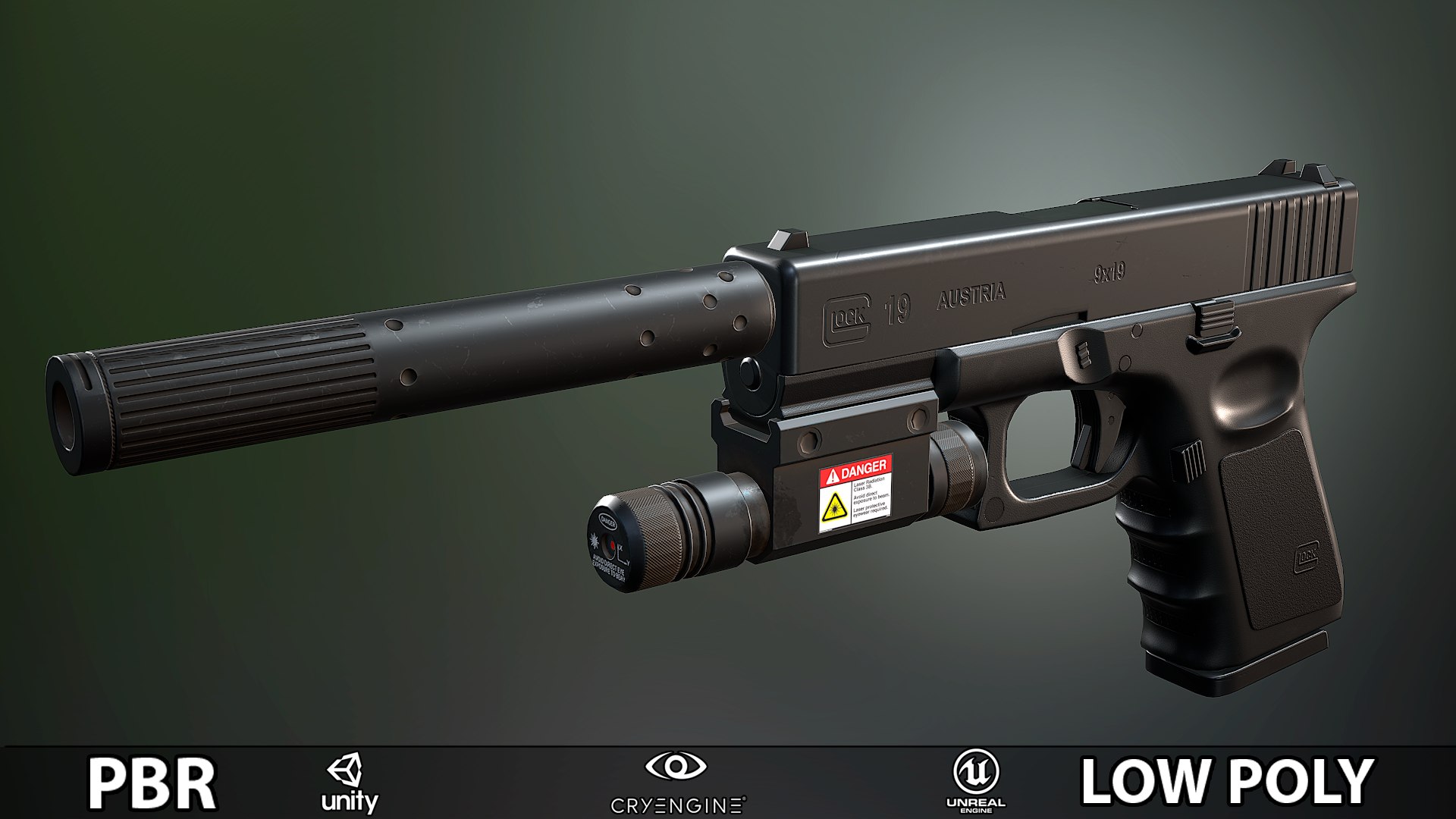 modelo 3d Glock 19 Tactical (Triple A) Low Poly PBR - TurboSquid 1290911