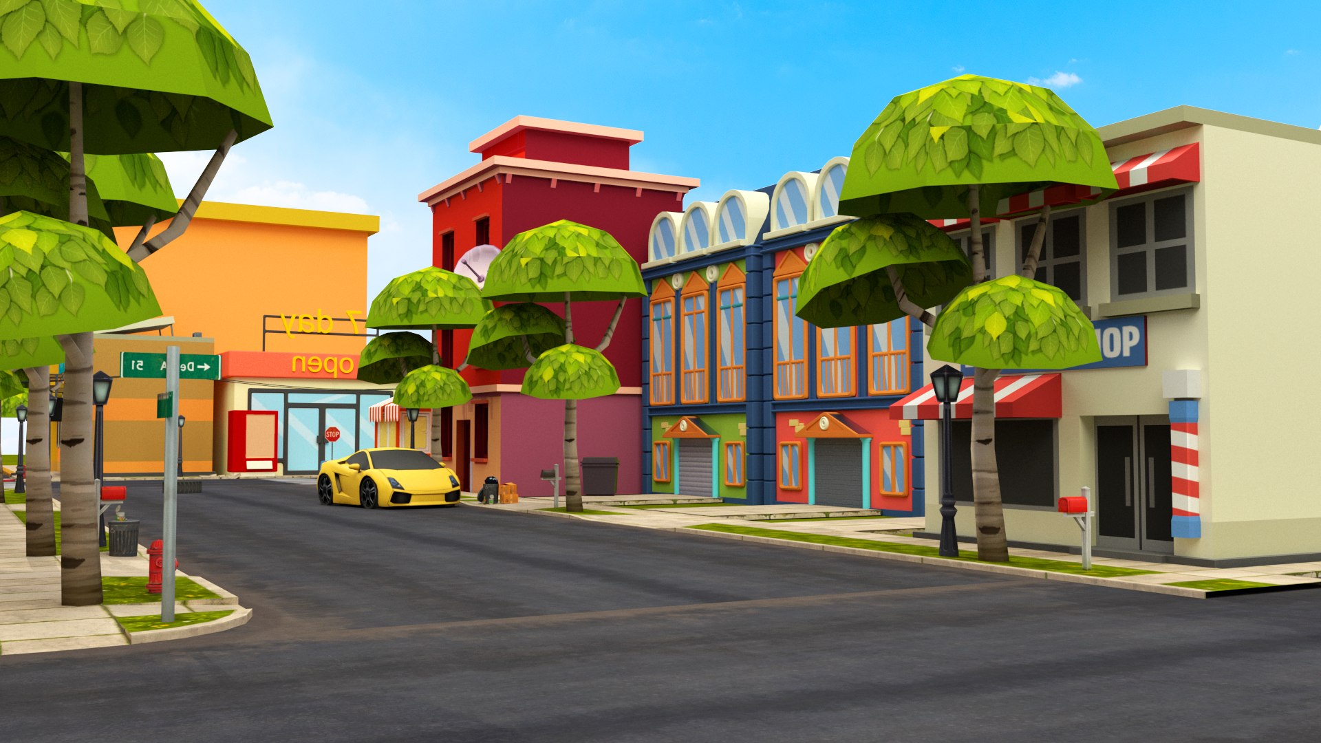 Cartoon City Street Scene 3D LowPoly Low-poly 3D Model 3D - TurboSquid ...