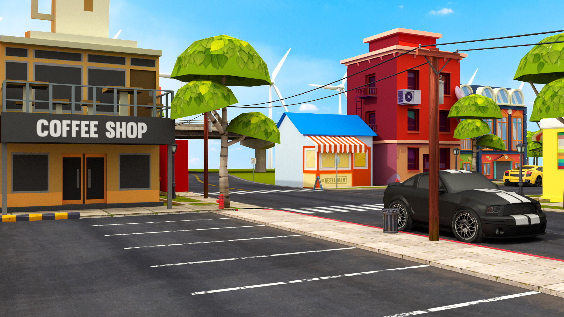 Cartoon City Street Scene 3D LowPoly Low-poly 3D model 3D - TurboSquid ...