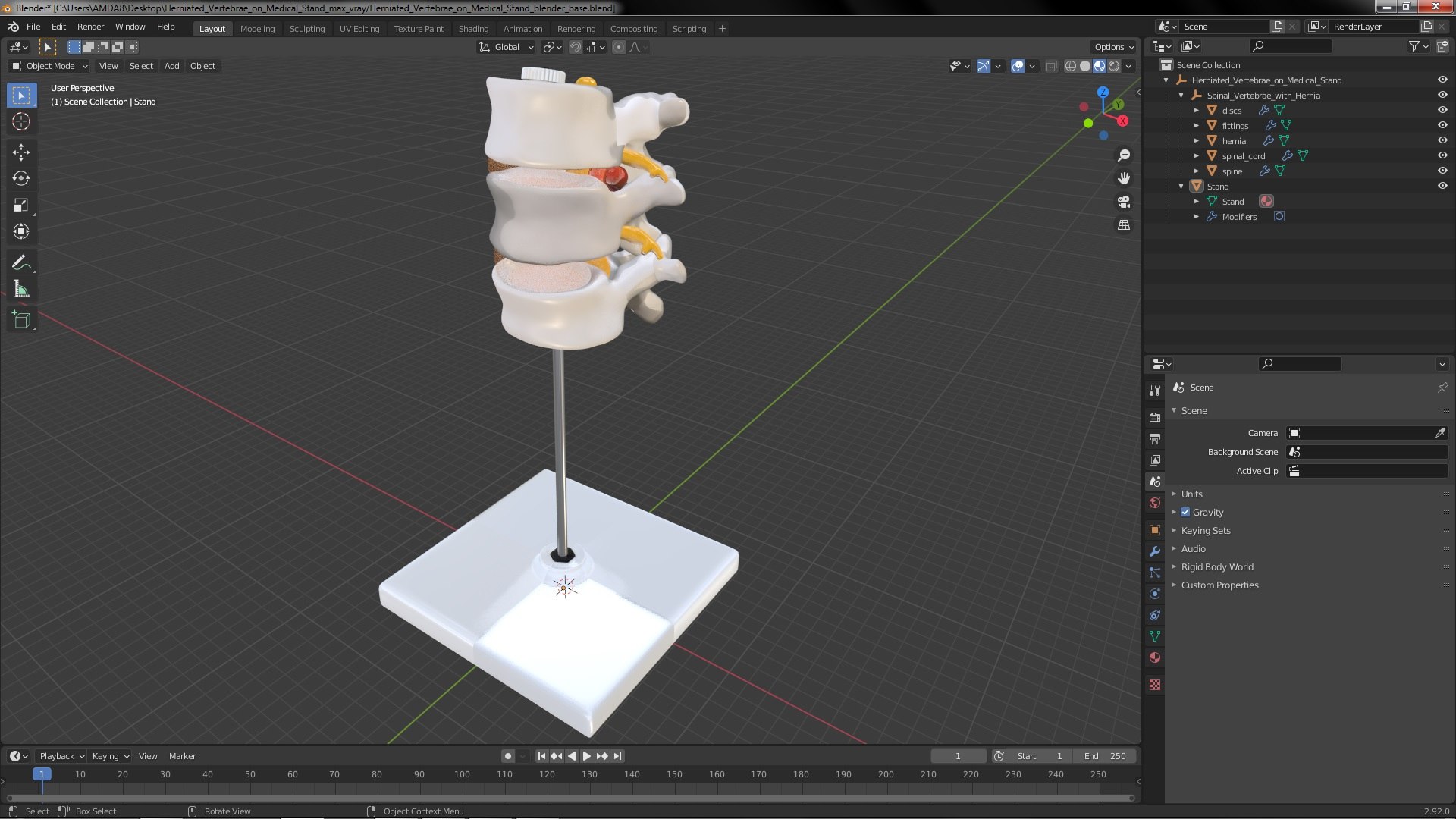 3D Herniated Vertebrae on Medical Stand model - TurboSquid 2044661