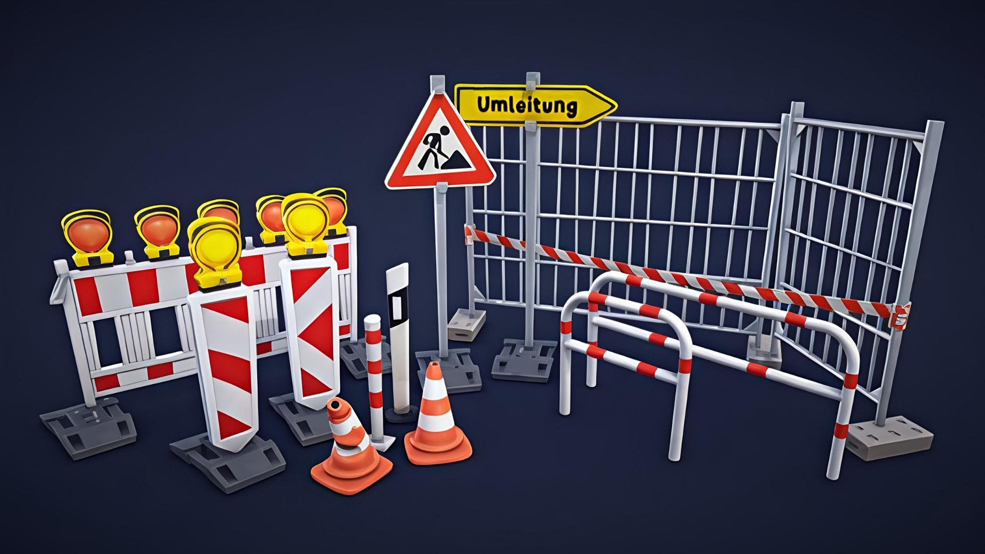 3D European Road Construction Barriers Traffic Control Kit - PBR ...