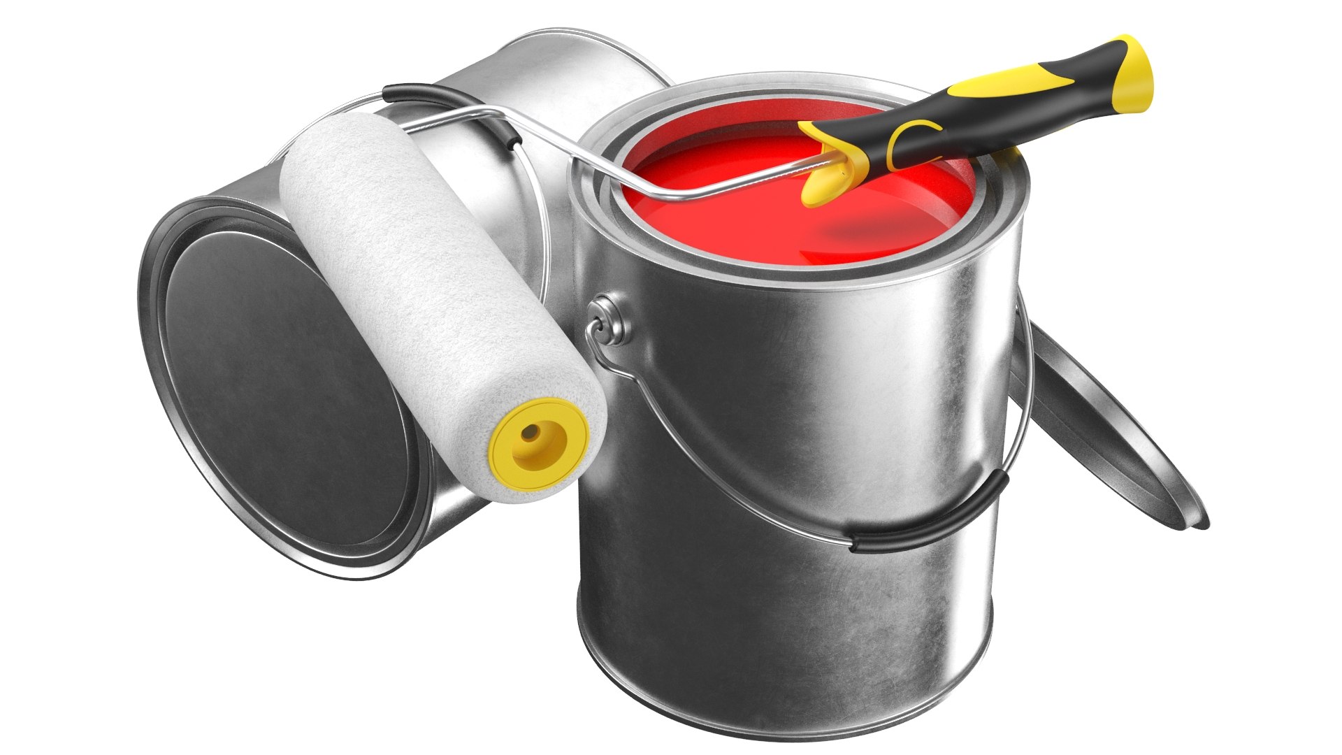 3D Paint Can With Paint Roller Model - TurboSquid 1878448
