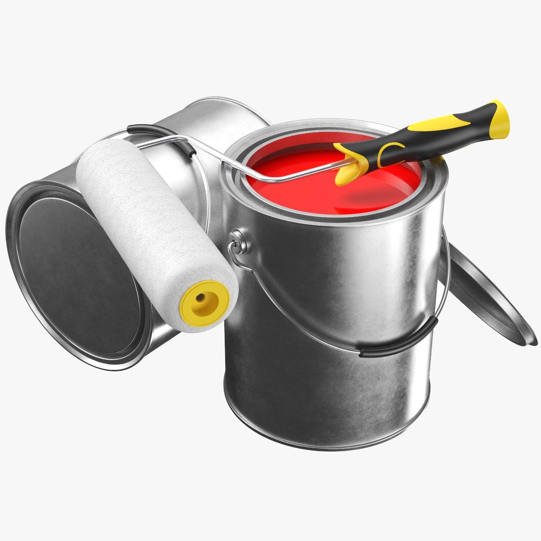 3D Paint Can With Paint Roller model - TurboSquid 1878448