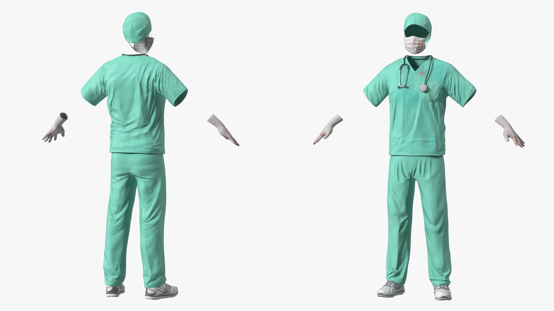 Blue Emergency Surgeon Costume Scrubs Blood Stained 3D model ...