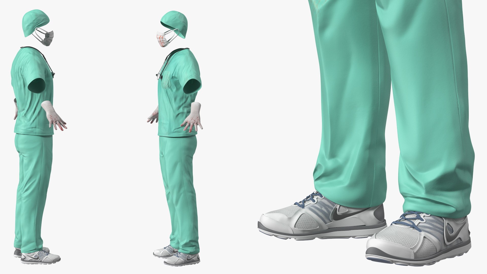 Blue Emergency Surgeon Costume Scrubs Blood Stained 3D model ...