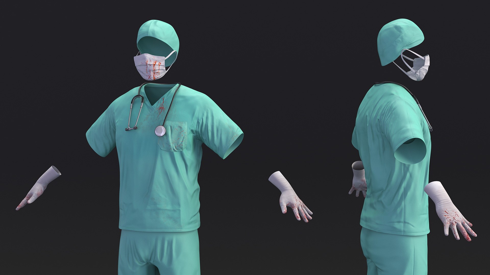 Blue Emergency Surgeon Costume Scrubs Blood Stained 3D model ...