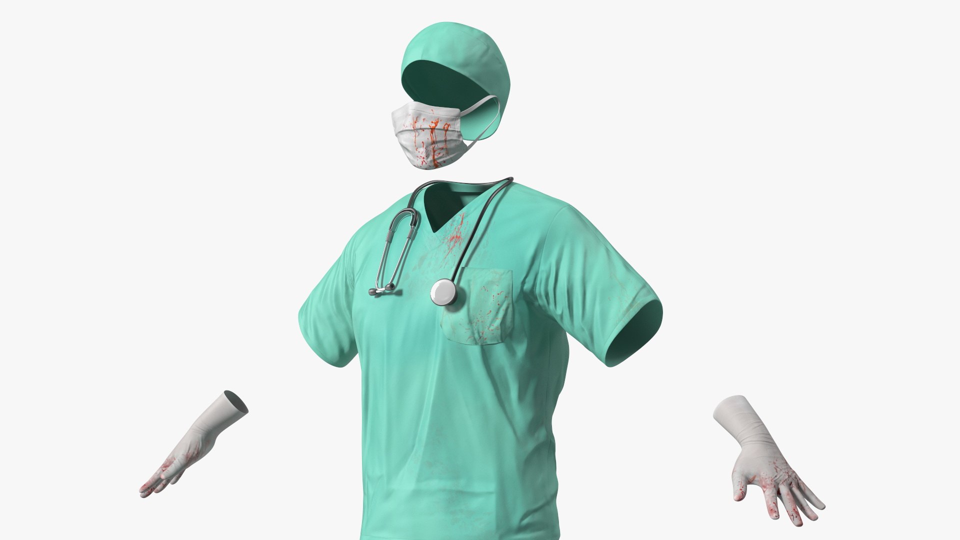 Blue Emergency Surgeon Costume Scrubs Blood Stained 3D model ...