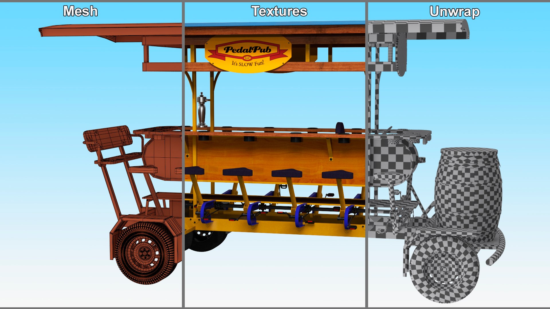 3D Pedal Pub Party Bike Rigged - TurboSquid 2265116
