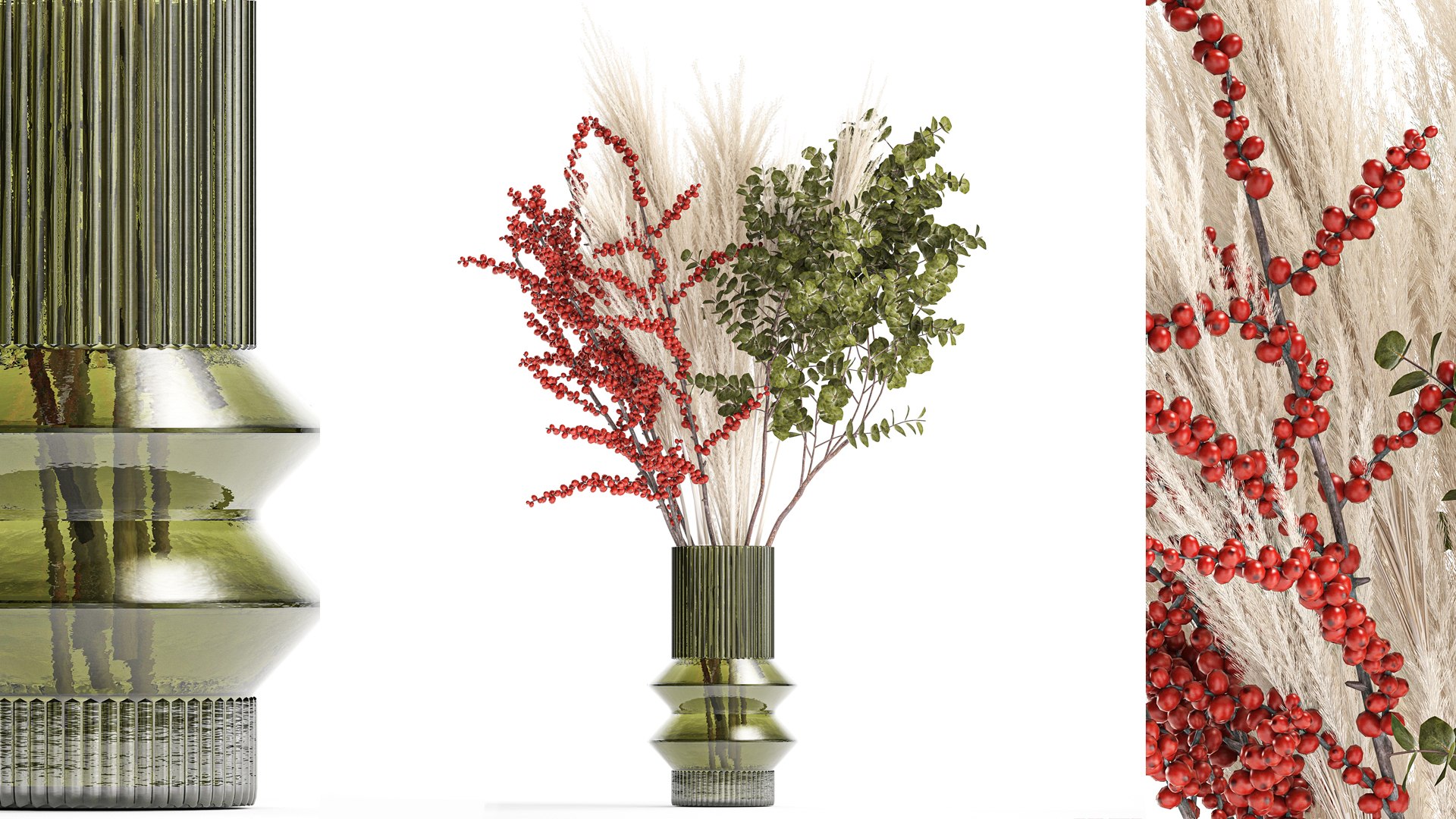 Bouquet of dried flowers vase reed grass branches Red berries 313 3D ...
