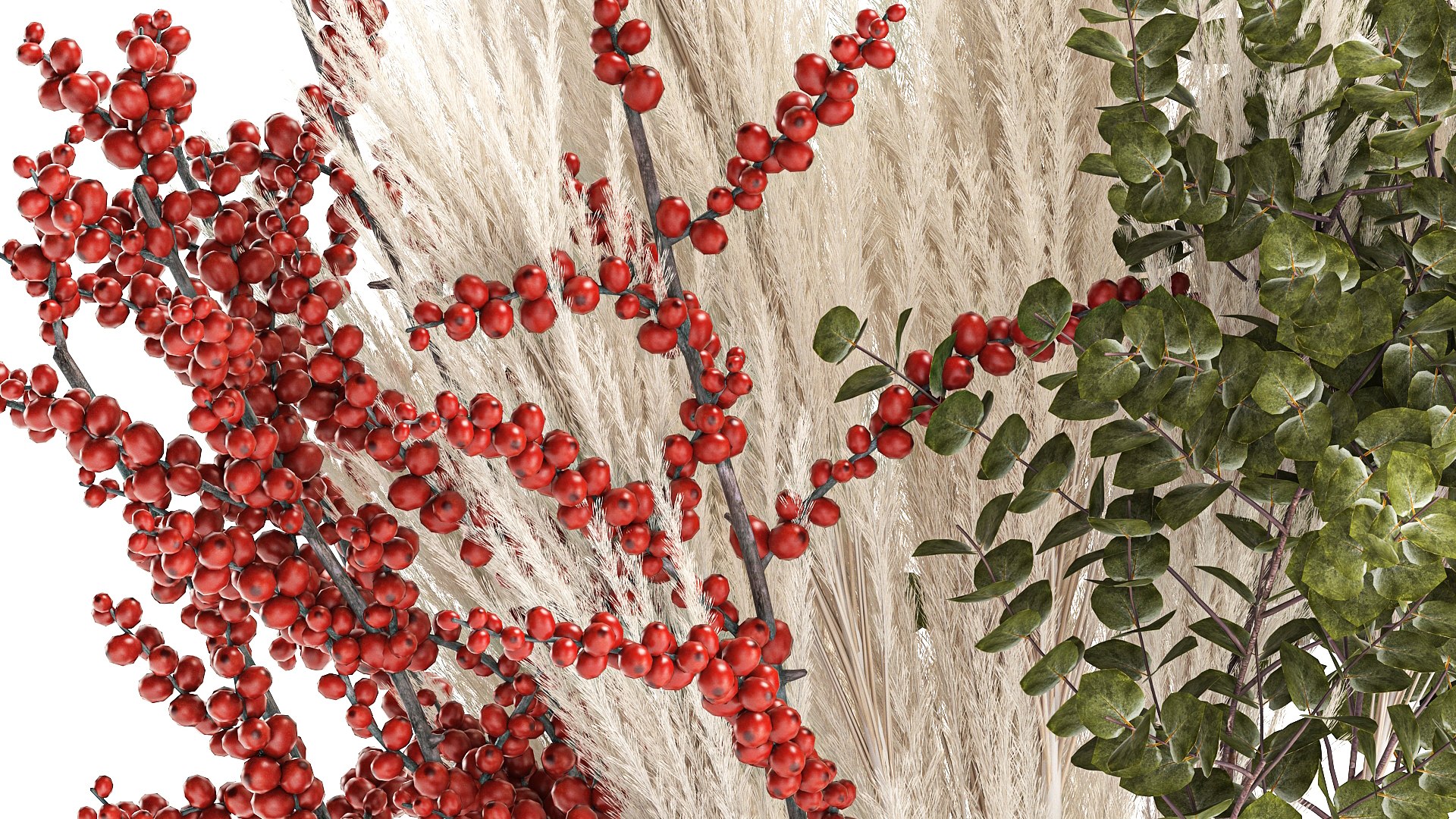 Bouquet of dried flowers vase reed grass branches Red berries 313 3D ...