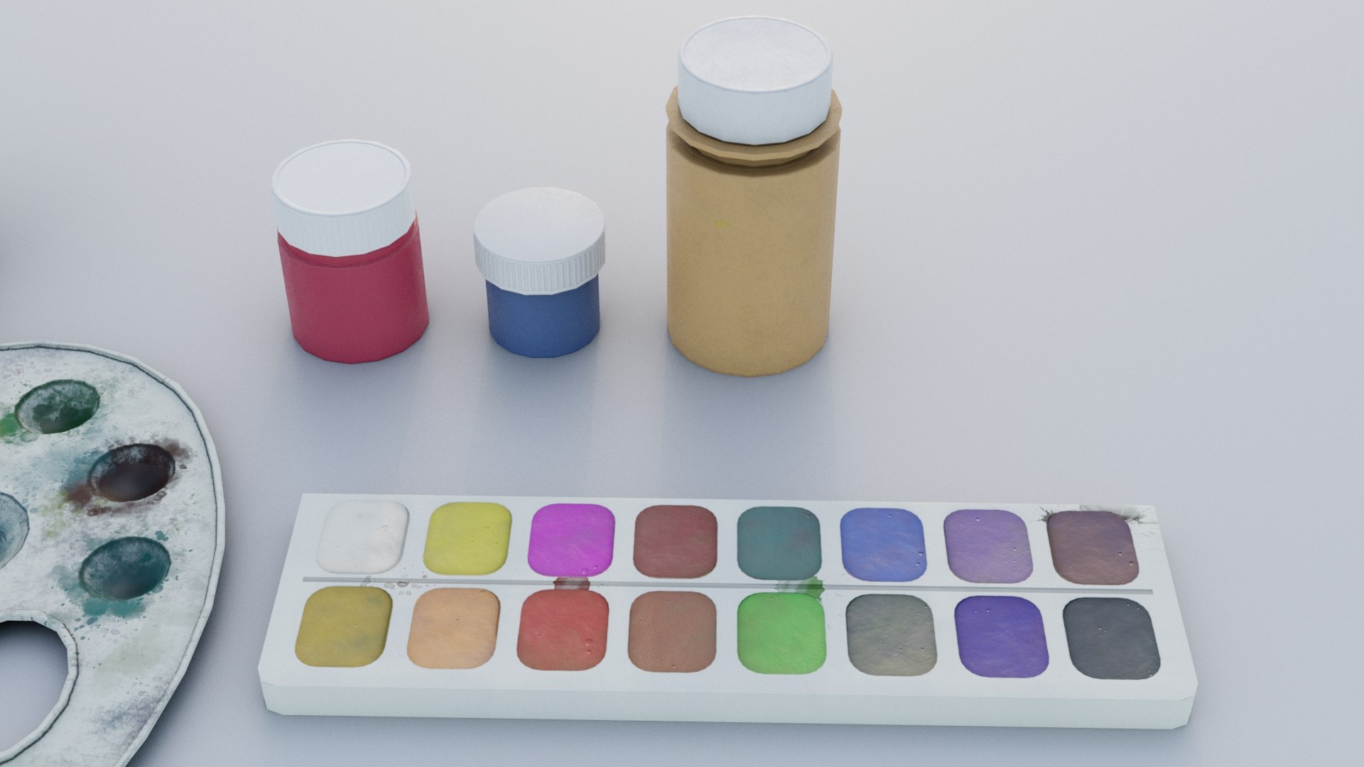 3D Model Palette For Painting With Gouache And Watercolors - TurboSquid ...