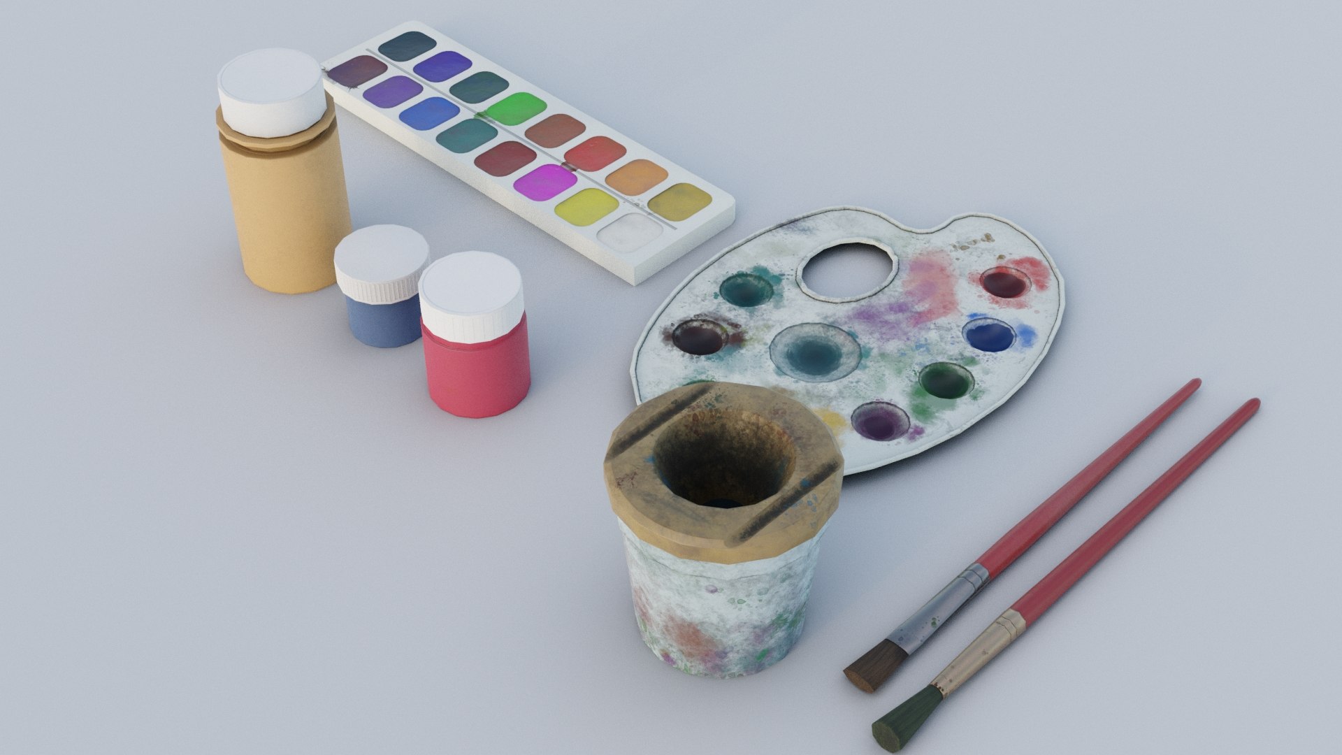 3D Model Palette For Painting With Gouache And Watercolors - TurboSquid ...