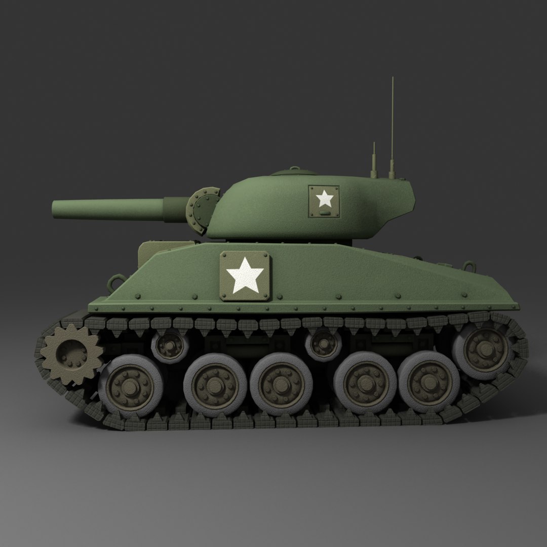 Cartoon Tank Sherman - 3d Model