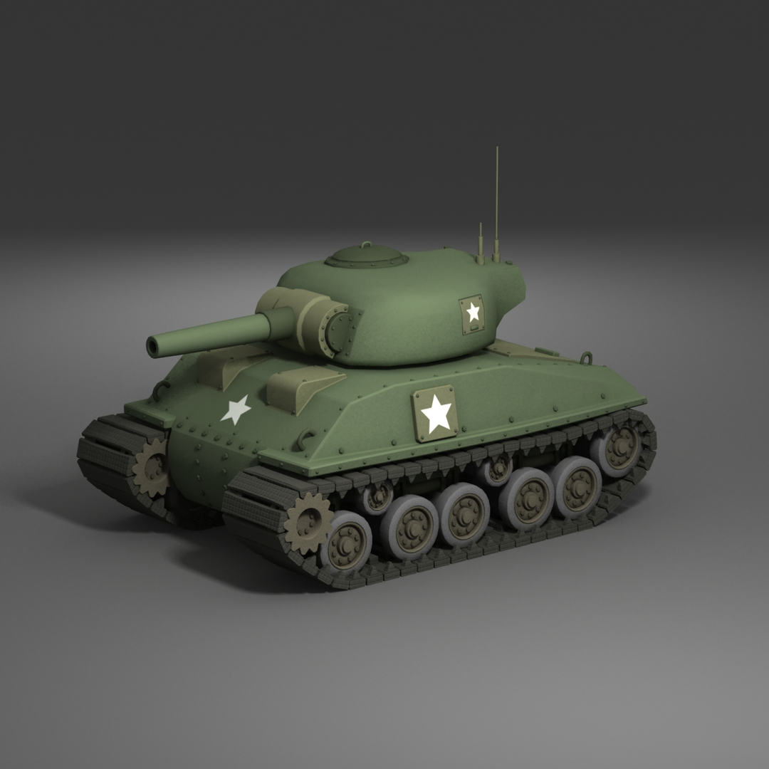 Cartoon Tank Sherman - 3d Model