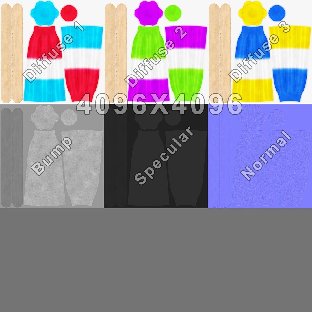 3d model bomb pop 3 colors