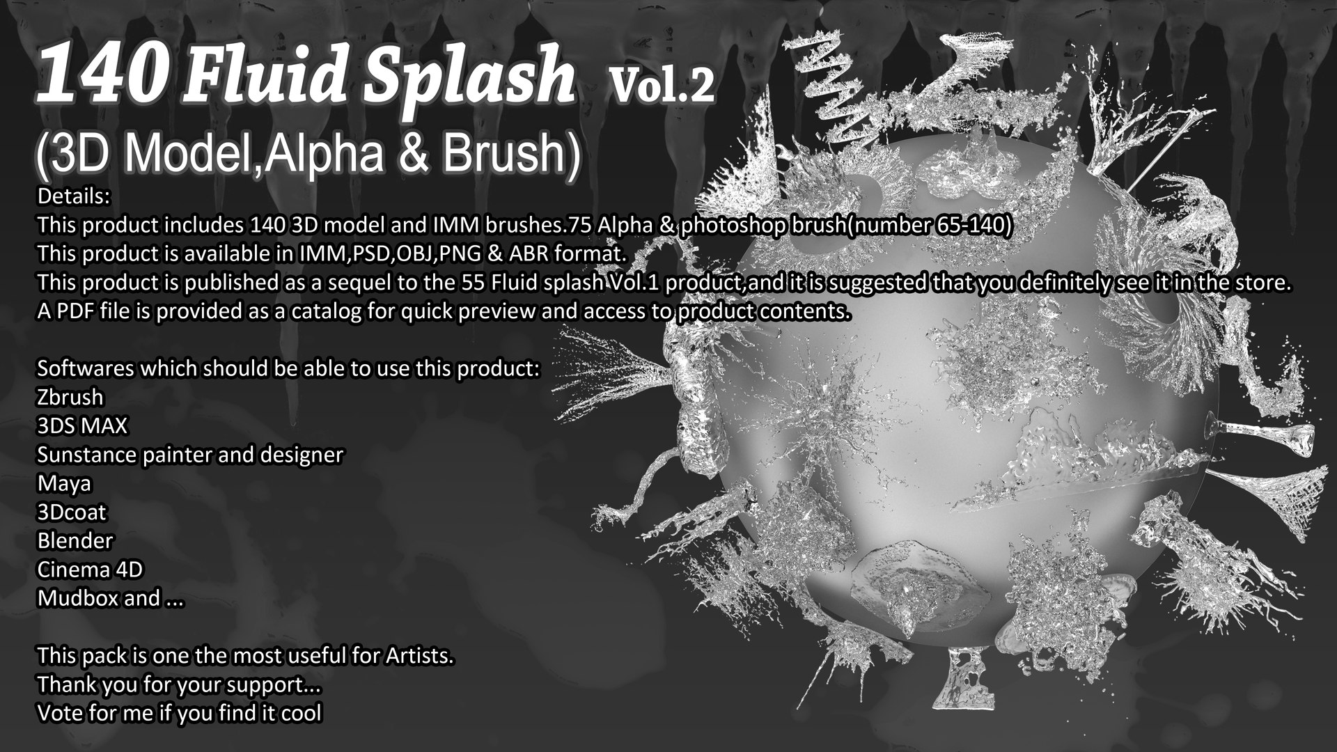 140 Fluid Splash 3D Model IMM Brush And Alpha Vol 2 Model - TurboSquid 2152632