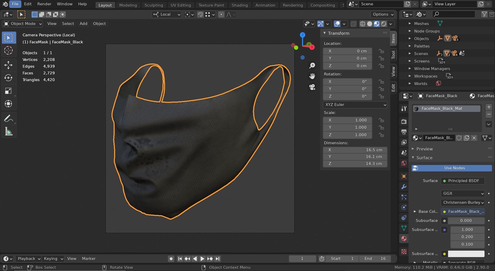 3D Worn Black Face Mask - TurboSquid 1622287
