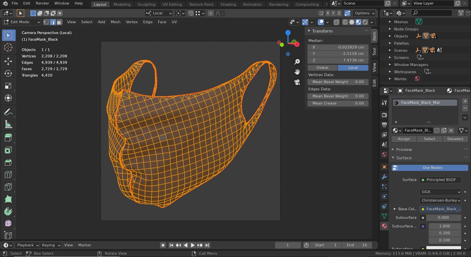 3D Worn Black Face Mask - TurboSquid 1622287