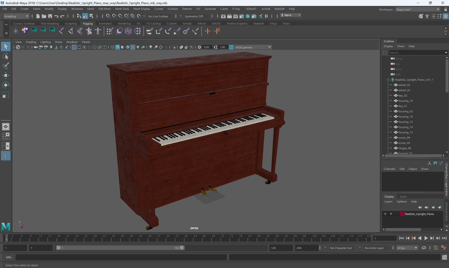 Realistic Upright Piano 3D Model - TurboSquid 2385087