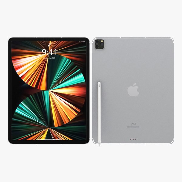 Apple iPad Pro 12-9 2021 Silver with pencil 3D - TurboSquid 1792679