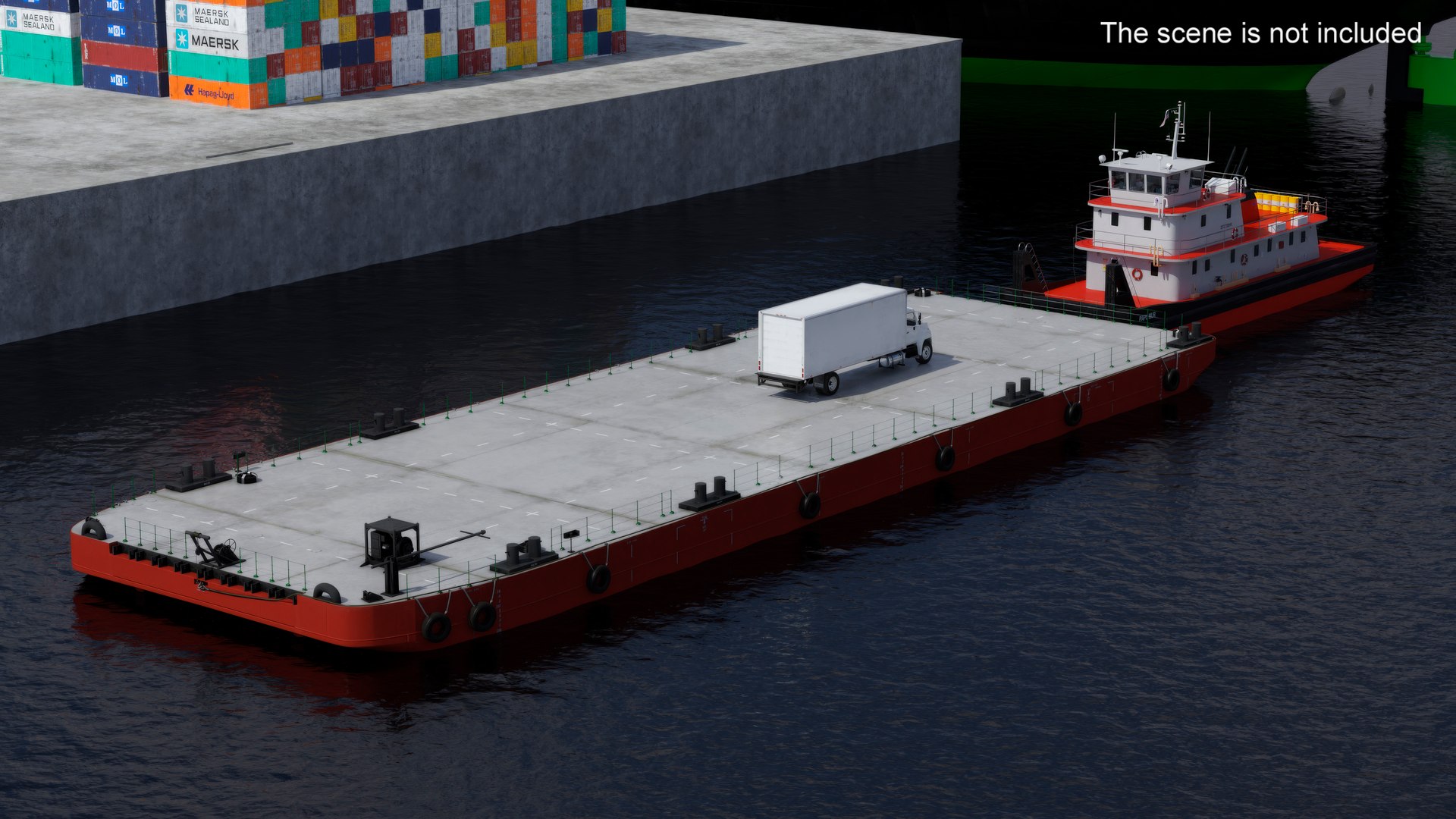 3D Industrial Cargo Barge Red - TurboSquid 2342537