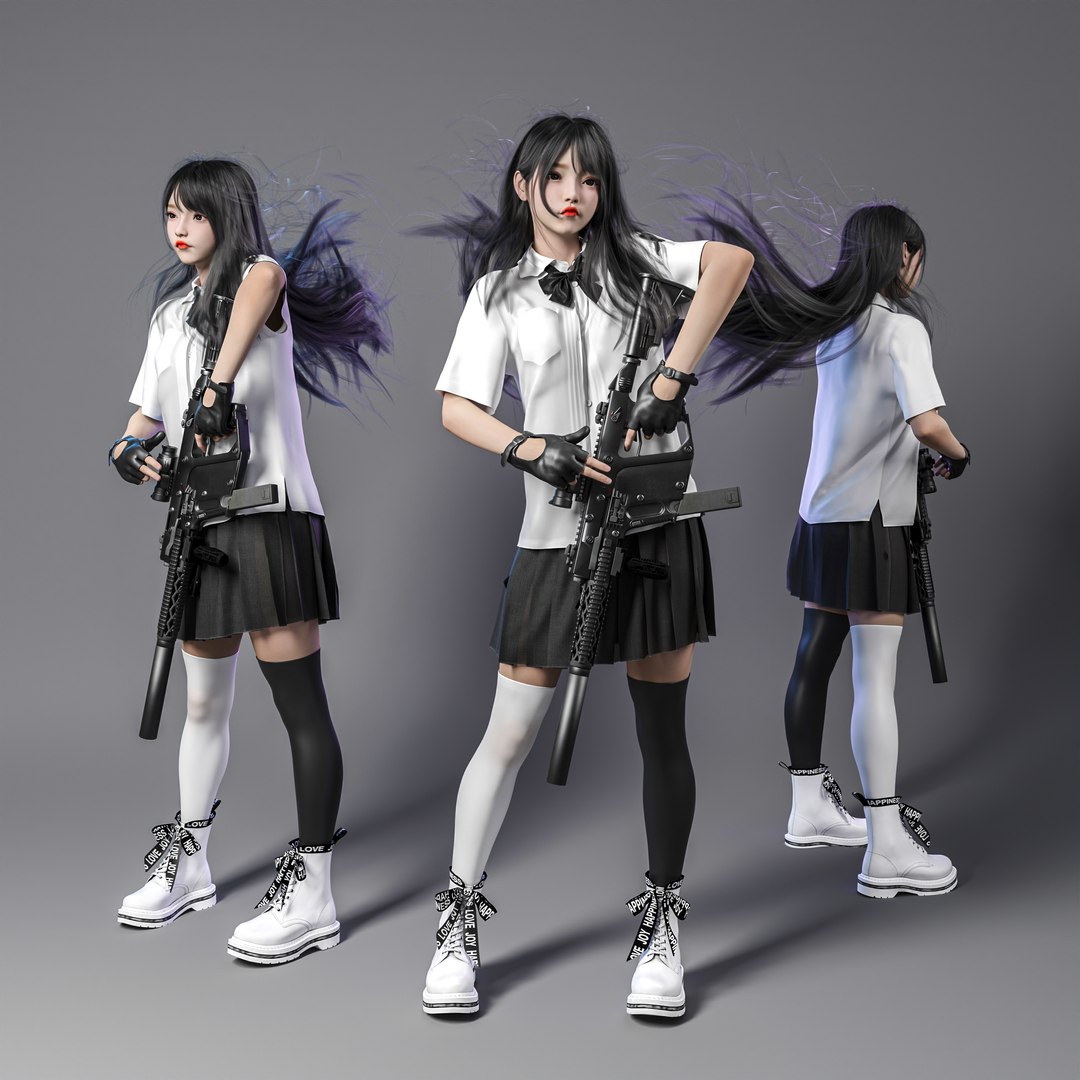 3D Cute Girl In JK With Posing Model - TurboSquid 2209265