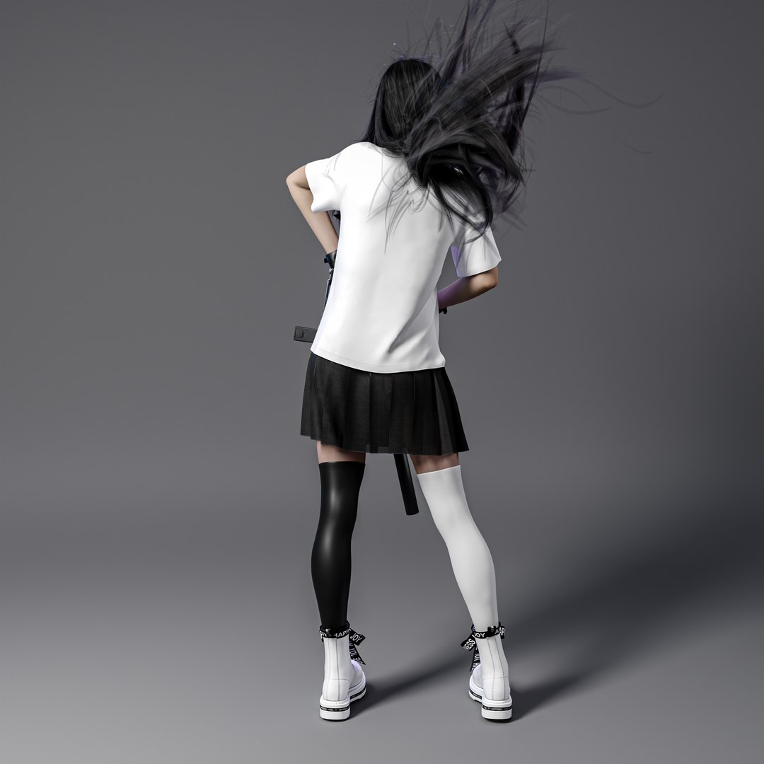 3D Cute Girl In JK With Posing Model - TurboSquid 2209265