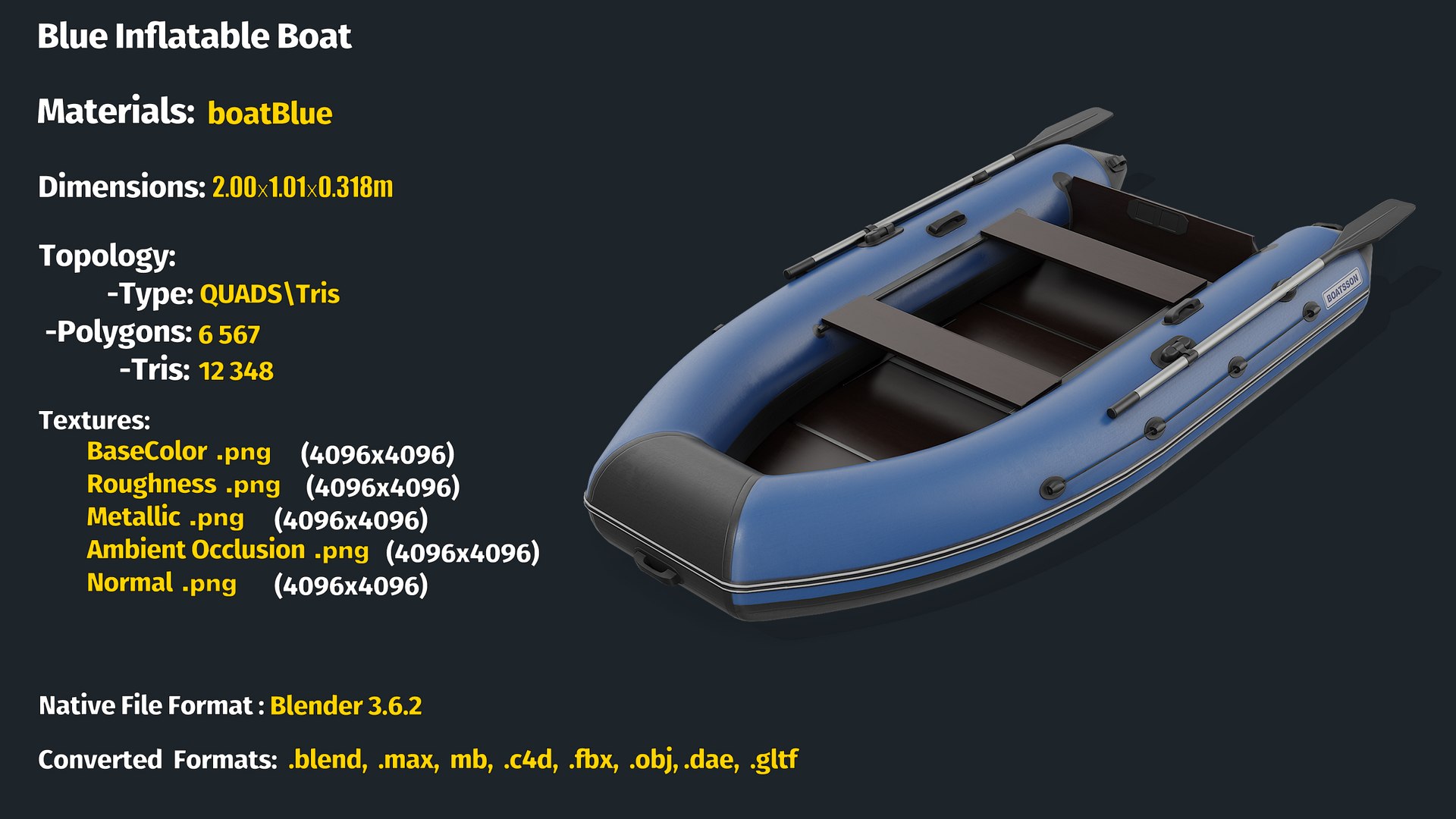 Blue Inflatable Boat 3D model - TurboSquid 2118933