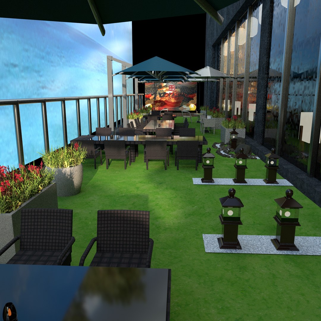Long Corridor Open-air Restaurant 3D - TurboSquid 2371394